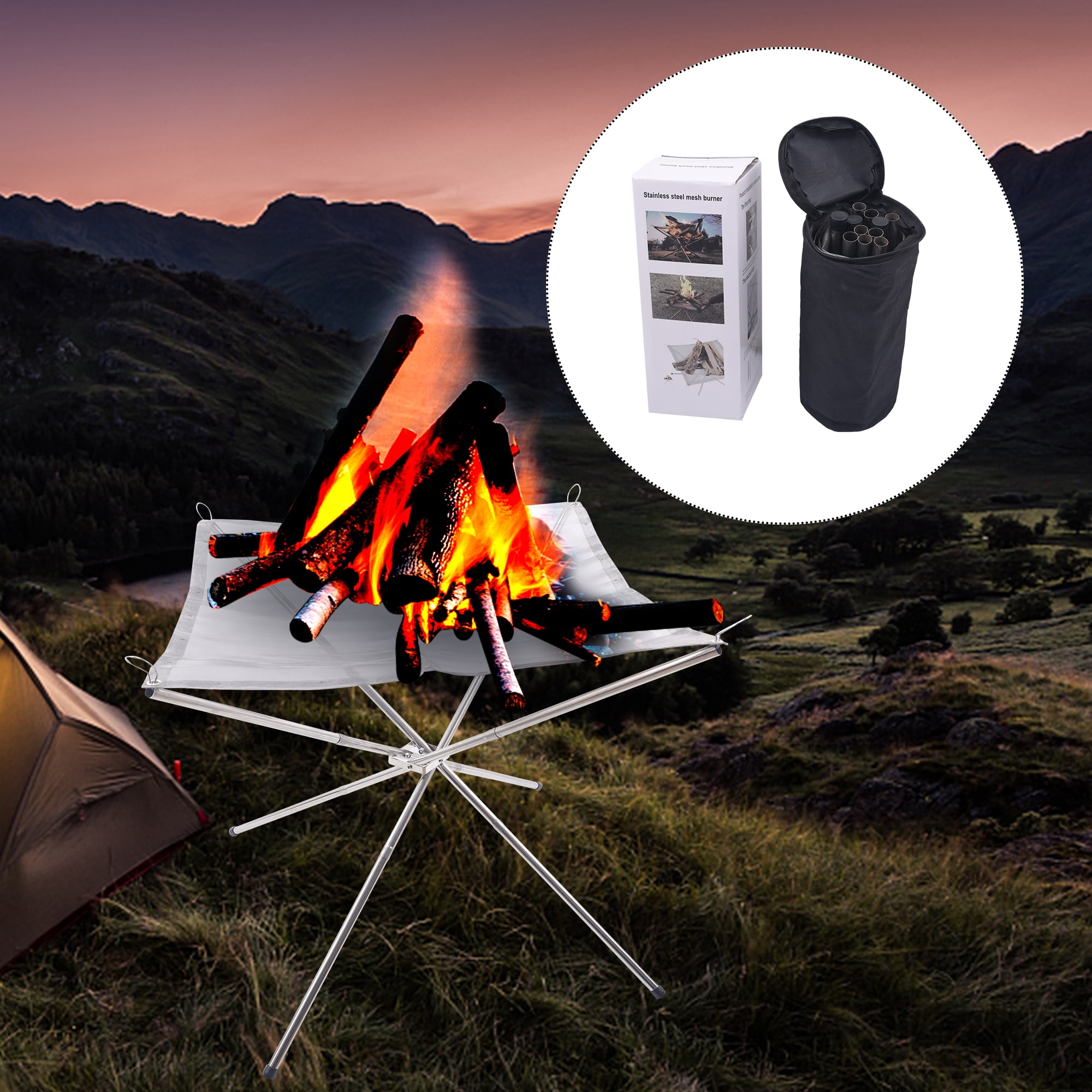 Camping Wood Stove Stand Frame Fire Rack Portable Folding Campfire ...