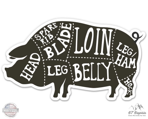Pig Pork Cuts - 5" Vinyl Sticker - For Car Laptop I-Pad - Waterproof ...