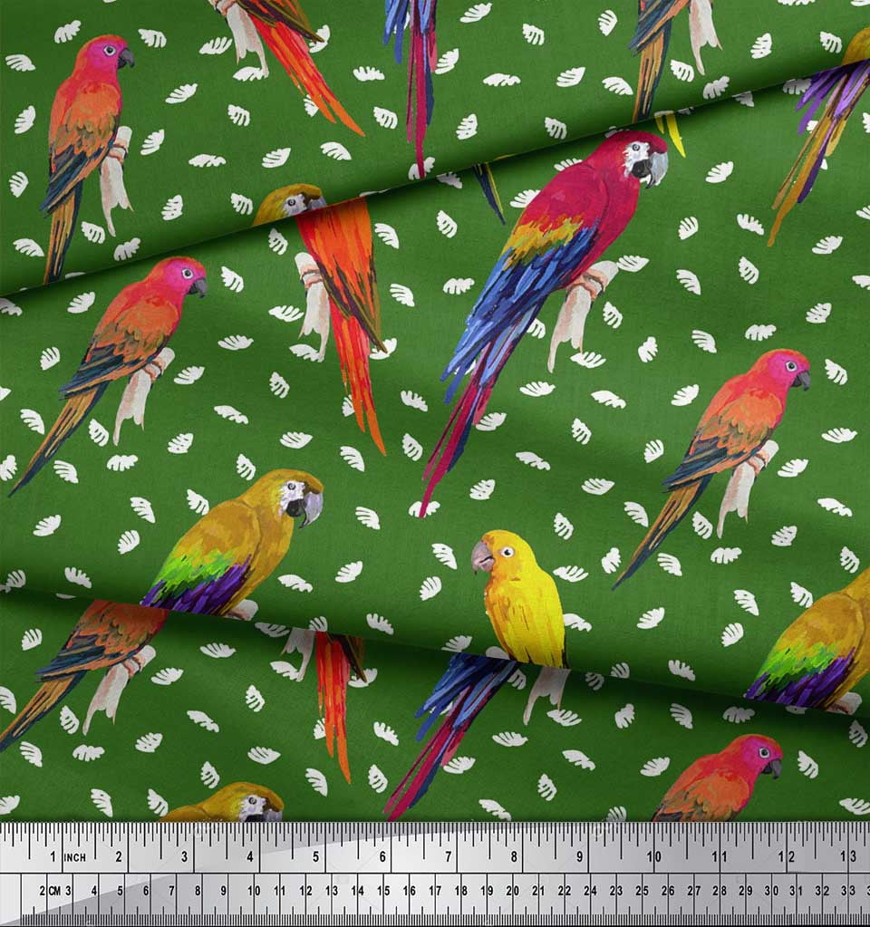 Soimoi Green Velvet Fabric Macaw Parrot Bird Print Fabric by Yard 60 ...