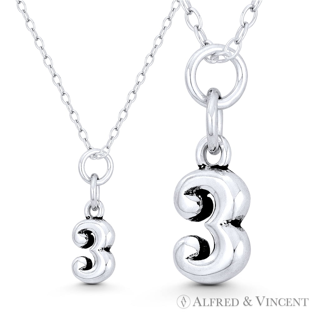 Number "3" Charm Numerical Charm Pendant & Chain Necklace in Oxidized ...