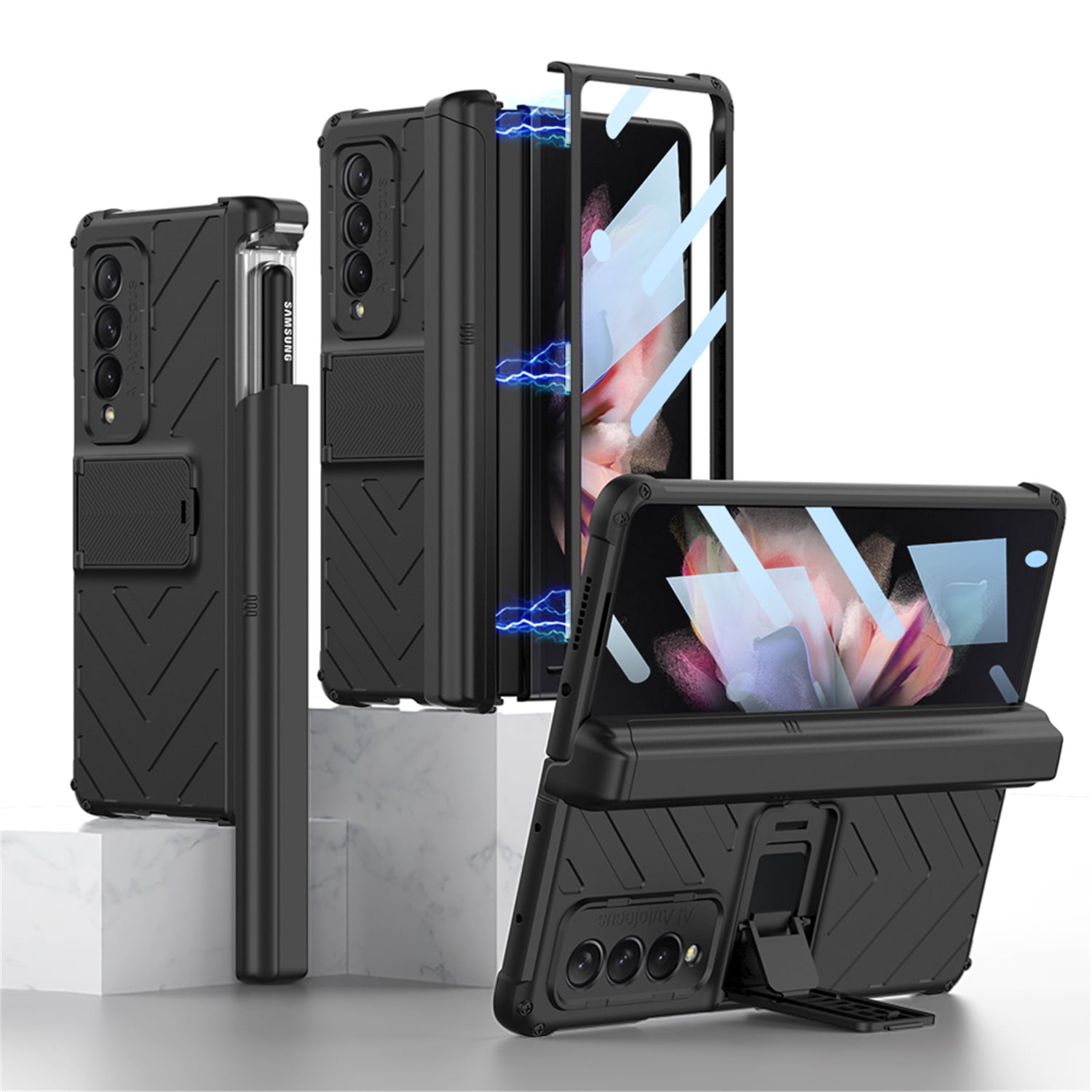 ELEHOLD Luxury Rugged Case for Samsung Galaxy Z Fold 4 5G, Built-in Screen Protector Hinge ...