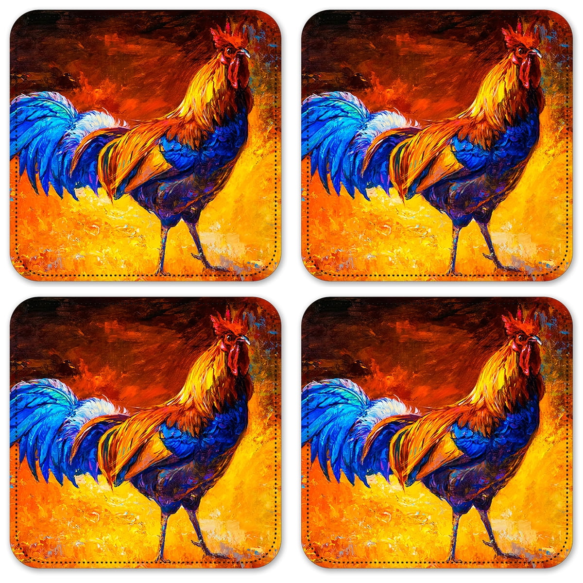 Vinyl Drink Coasters - Set of 4 - Rooster Painting - Walmart.com