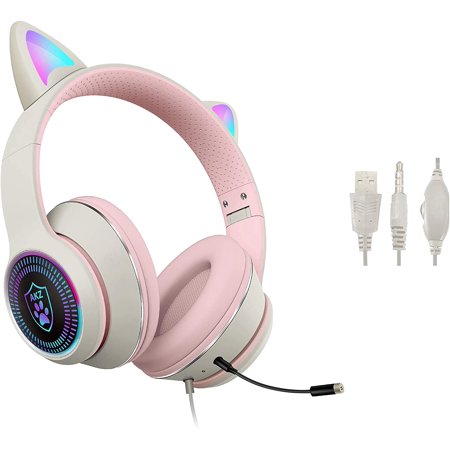 Cat Ear Gaming Headset with Microphone Flashing Glowing Stereo Headset ...