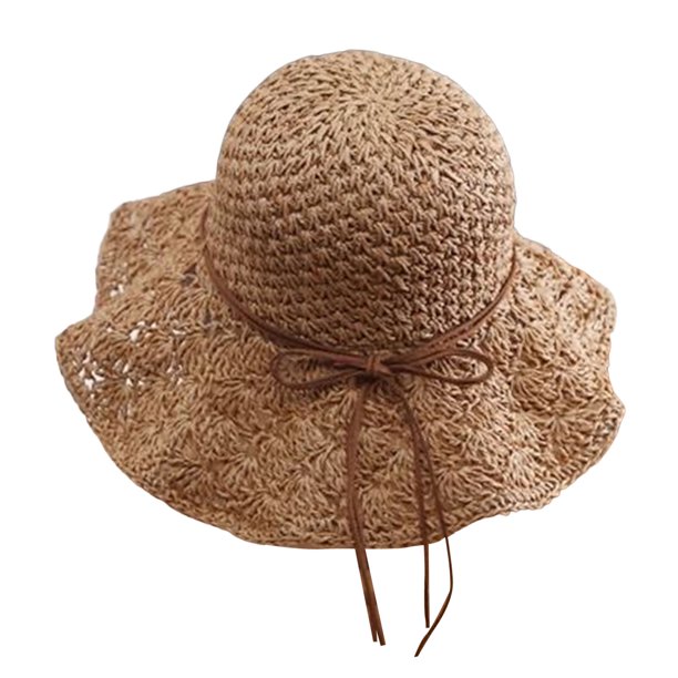 enjoywould Sun Hat Handmade Woven Hollow Large Brim Sun-resistant ...