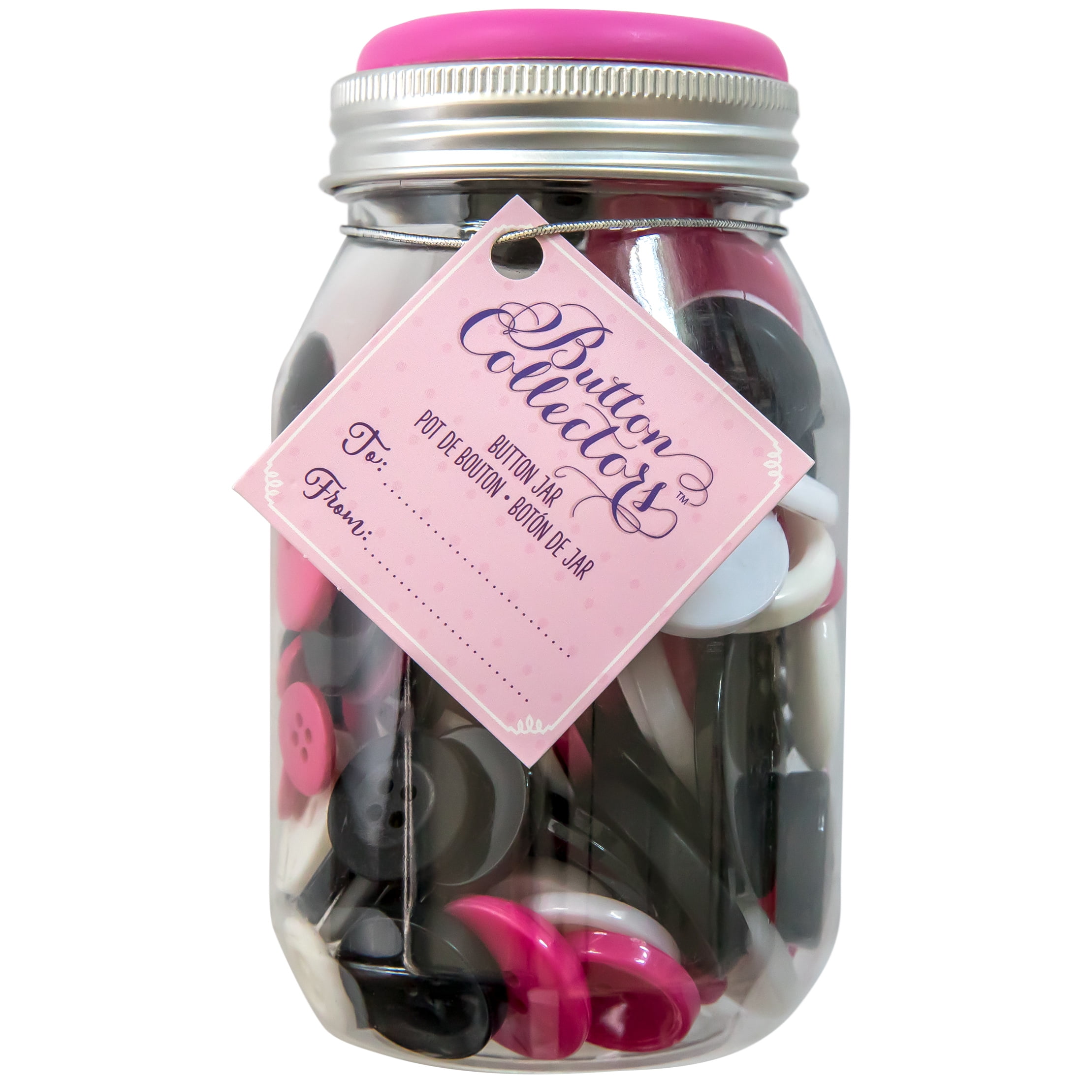 Button Collectors Black, White, and Pink Mix Multi-sized Buttons Jar, 8 ...
