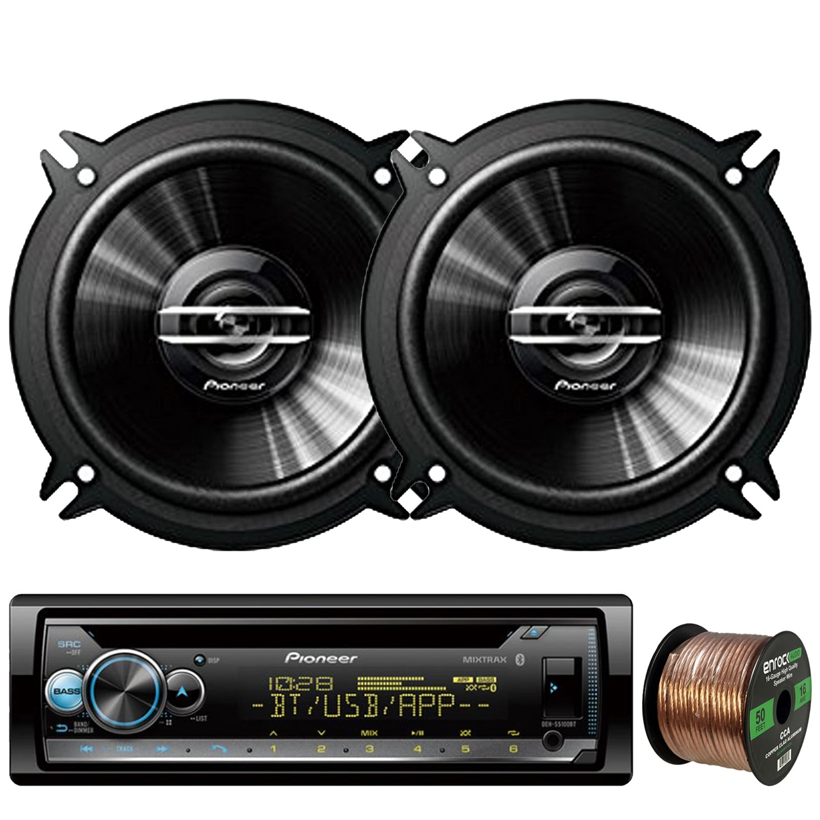 Pioneer DEH-S5100BT In-Dash Single-DIN Built-In Bluetooth CD Receiver, 2 x Pioneer TS-G1320S 5. ...