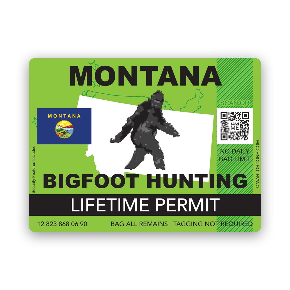 Montana Bigfoot Hunting Permit Sticker Decal - Self Adhesive Vinyl ...