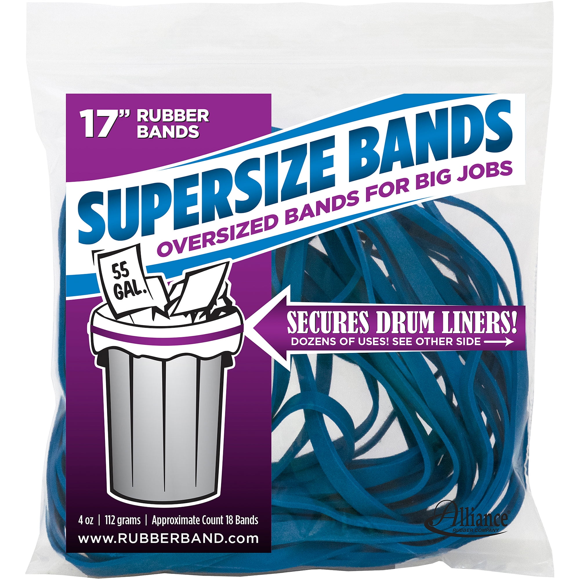 Alliance Rubber 08995 SuperSize Bands Large 17 Heavy Duty Latex Rubber Bands For Oversized Jobs Blue 4 Ounce Resealable Bag Approx. 12
