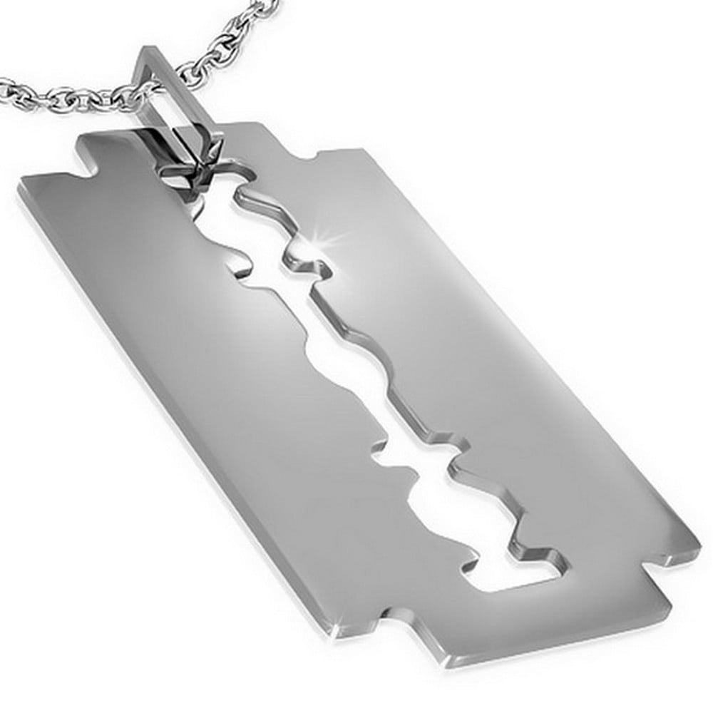 Stainless Steel EXTRA LARGE Silver-Tone Razor Blade Mens Pendant ...