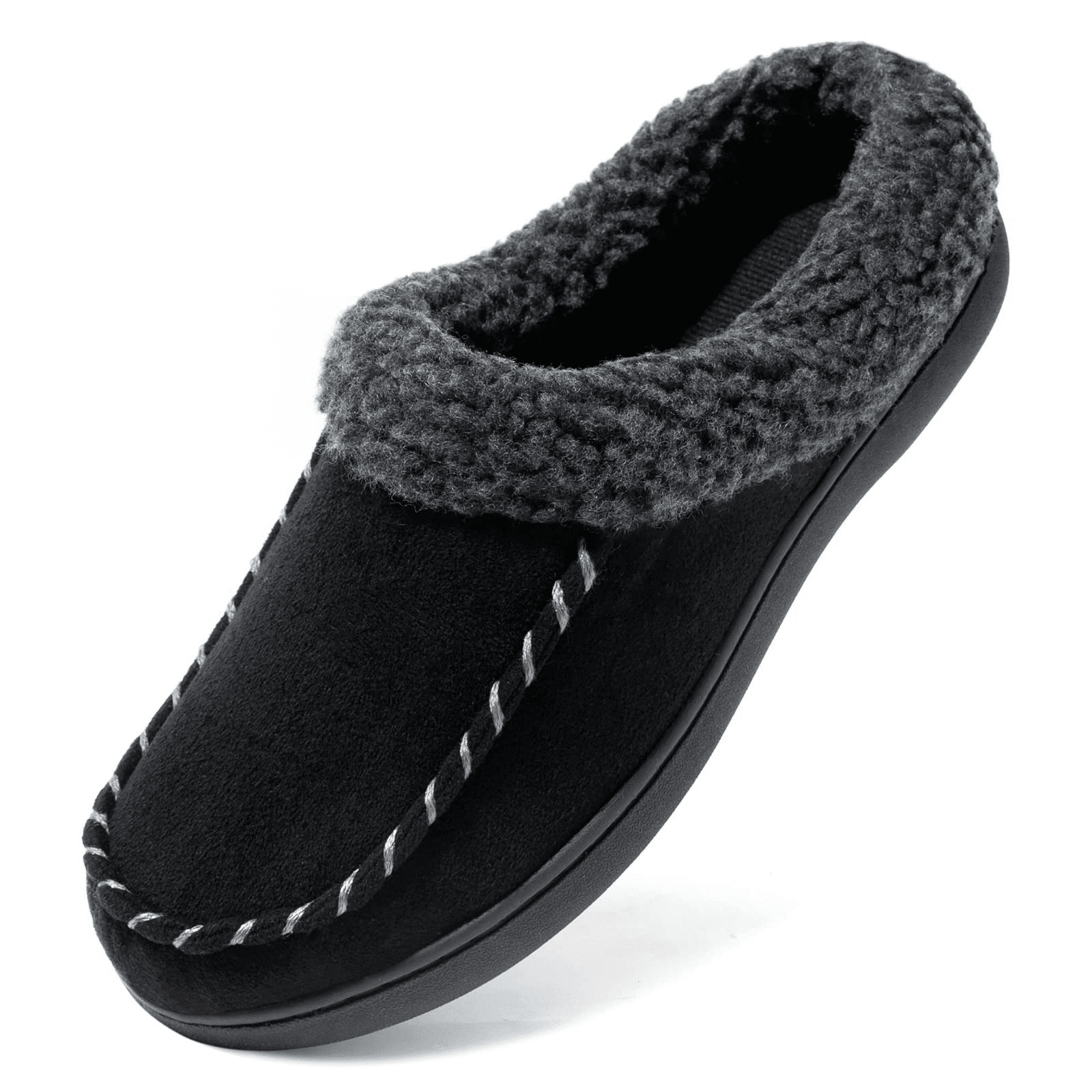 Needbo Men's Moccasin Slippers Microsuede Whipstitch Sherpa Lining ...