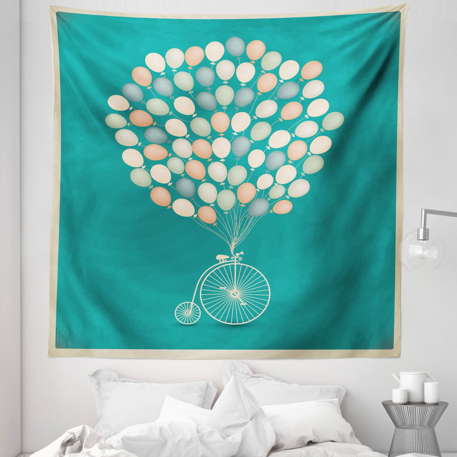 Vintage Tapestry, Retro Invitation with Baloons and Crius Clown Bike ...