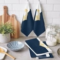 3 Pack Navy Blue Kitchen Towels Stripe Gold Anchor Pattern Decorative ...