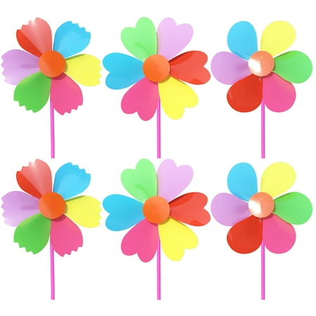 6PCS Wind Spinner Assorted Flower Windmill Kids Toy Garden Decoration ...