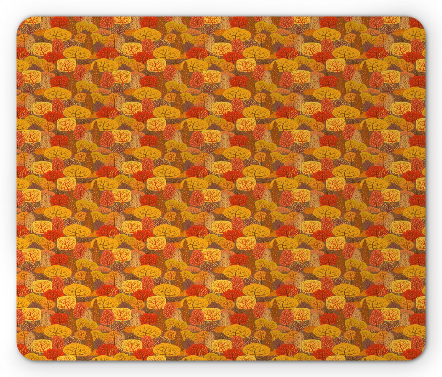 Burnt Orange Mouse Pad, Abstract Autumn Doodle Trees in Warm Tangerines ...
