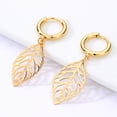 5 Pair Simple Leaf 201 Stainless Steel Hoop Earrings Golden 40x14mm ...