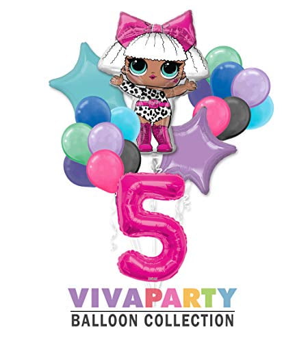 LOL Round Balloon Bouquet 18 pc, 5th Birthday, Hot Pink Number 5 Jumbo ...