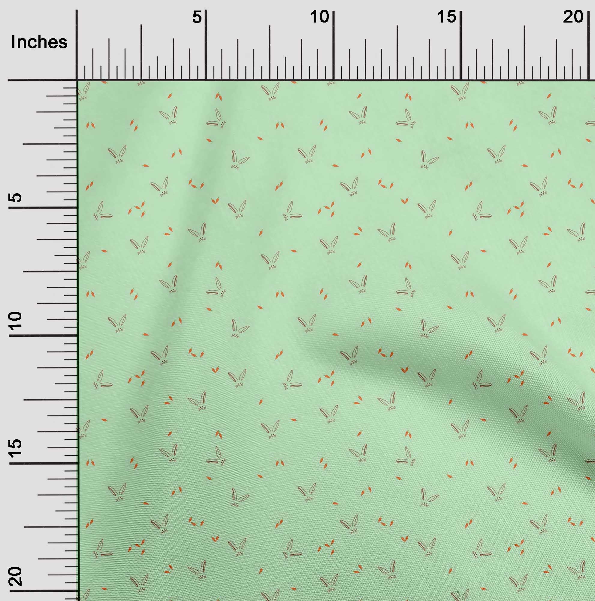 oneOone Silk Tabby Fabric Carrot & Rabbit Face Animal Print Fabric BTY ...