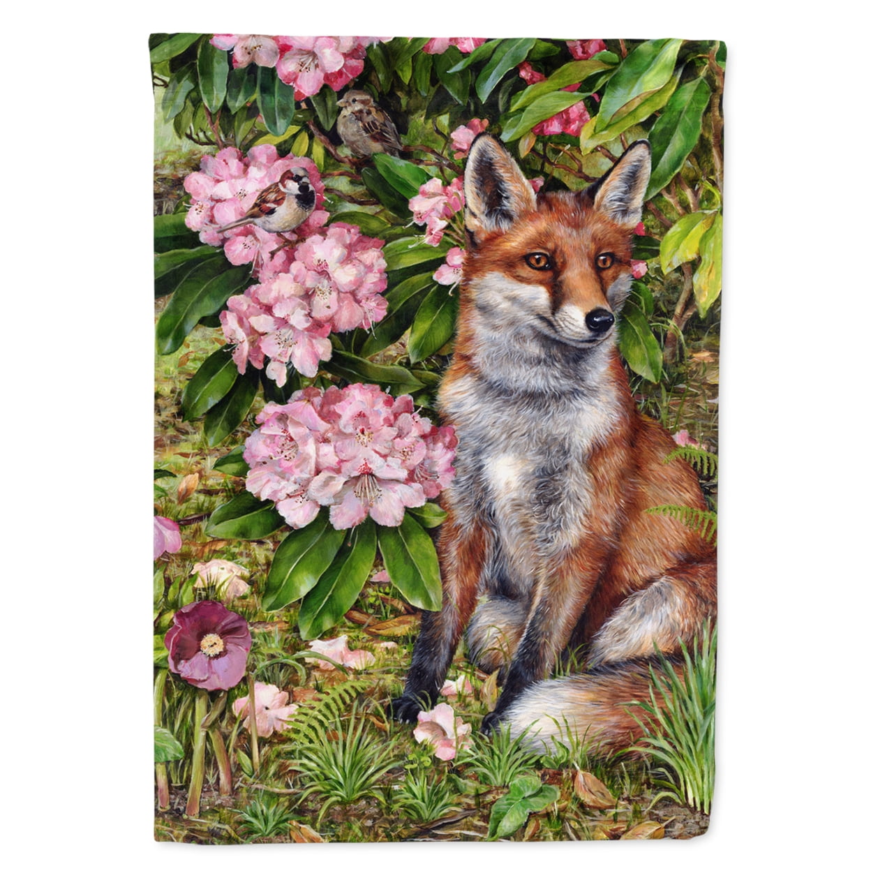 Carolines Treasures CDCO0442CHF Fox Waiting in Flowers Flag Canvas ...