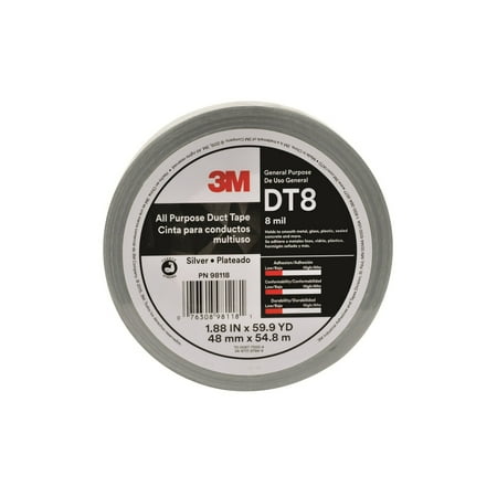 3M All Purpose Duct Tape DT8 Silver, 48 mm x 54.8 m 8 mil, Individually ...