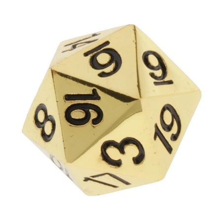 Solid Metal D20 Polyhedral Gaming Twenty Sided Die - Golden, 22mm ...
