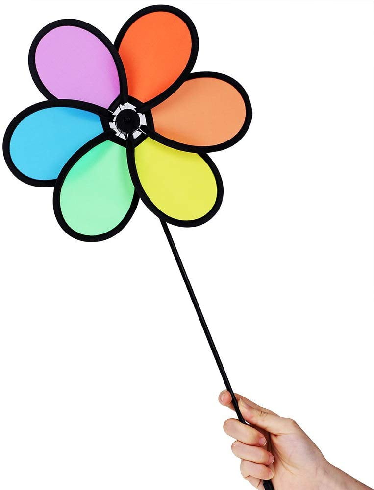 Greensen Classic Children Rainbow Flower Wind Spinner, Flower Windmill ...
