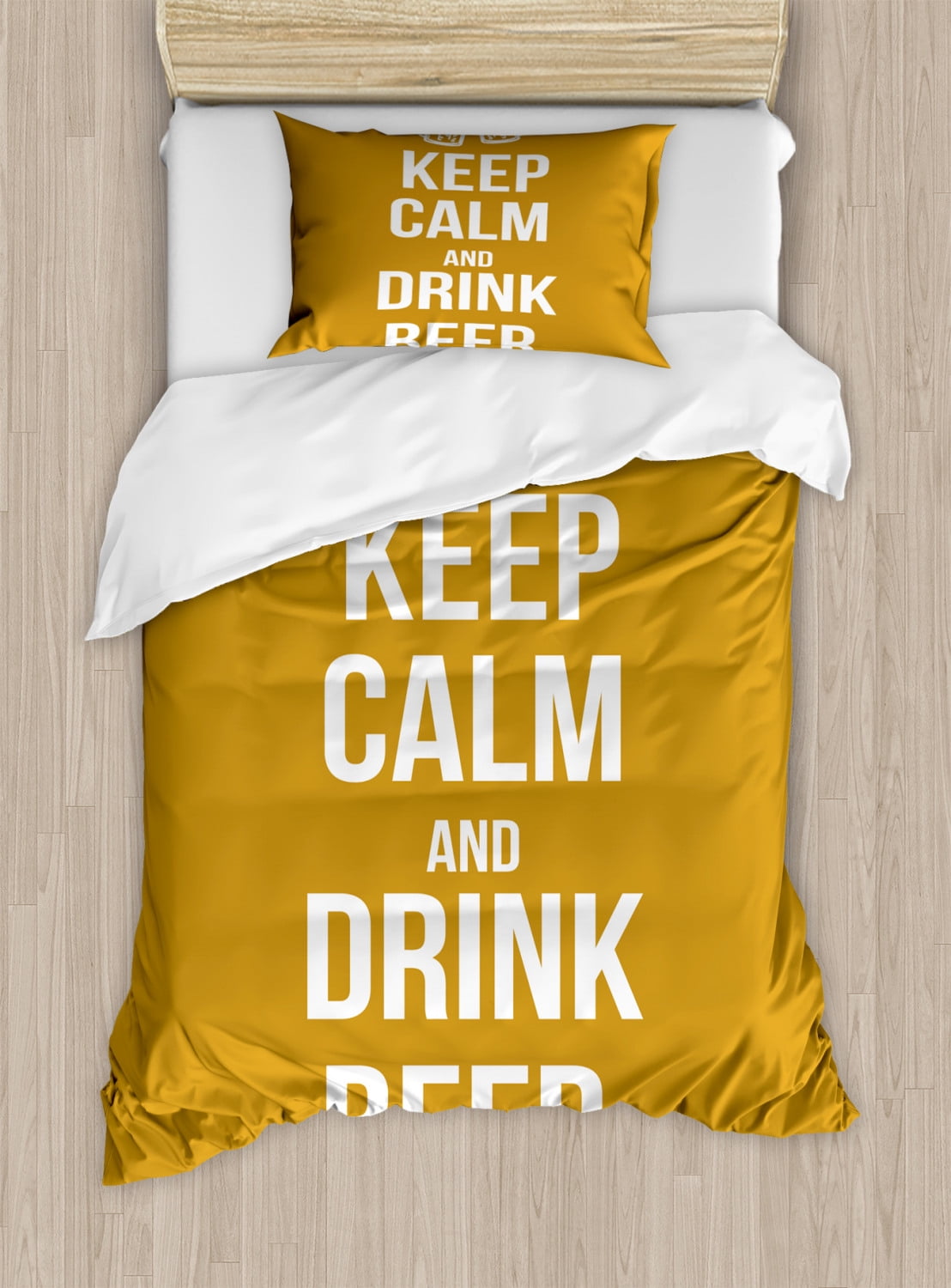 Keep Calm Twin Size Duvet Cover Set, Drink Beer Poster Design with ...