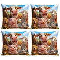 Cartoon Animal Pillow Covers Set of 4, Cow Sheep Horse Pig Kitten ...