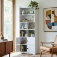 Bookshelf with Doors, Book Shelf with Storage Shelves, 74.6 in Tall ...