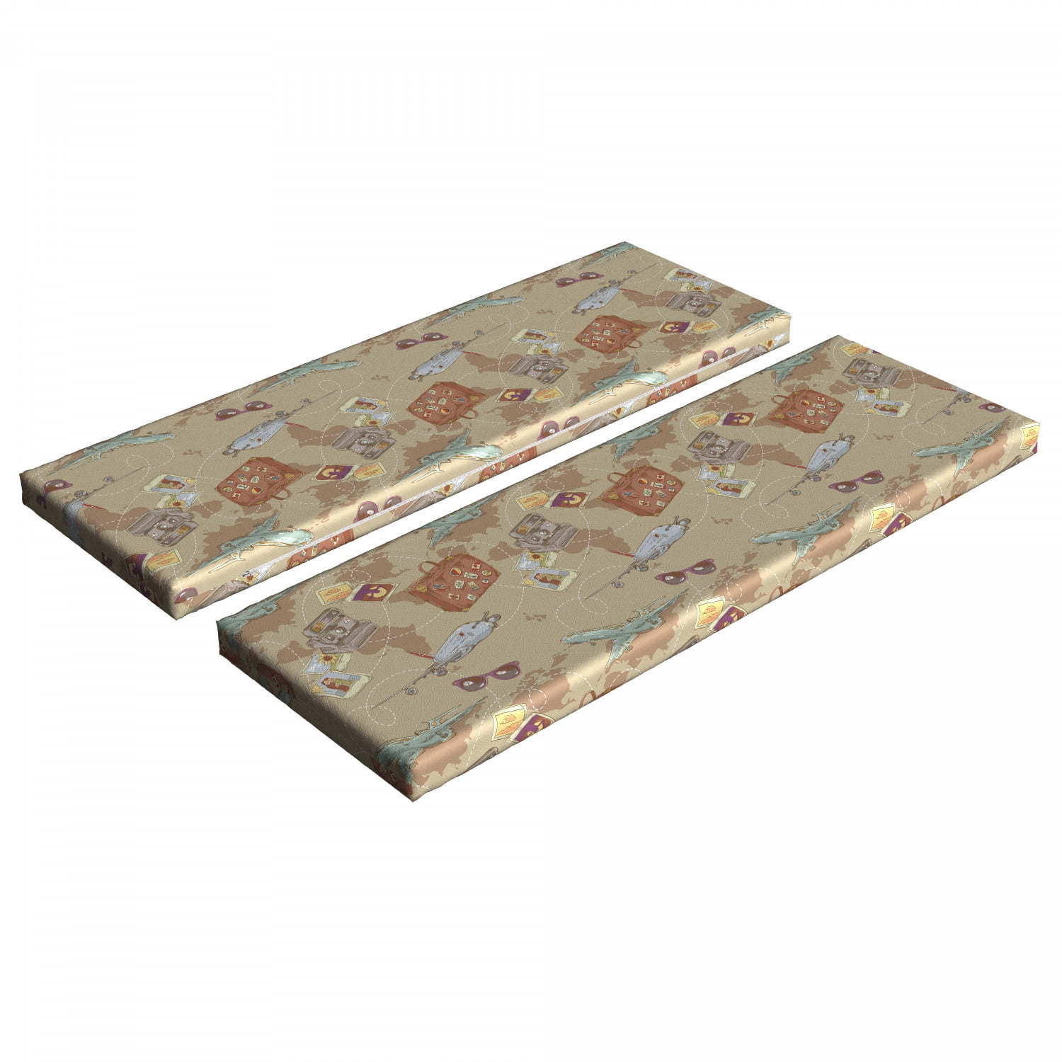 Travel Bench Cushion Set of 2, Repeating Pattern with Plane Bag Camera ...
