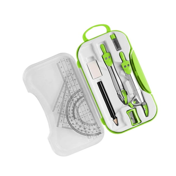 Math Geometry Kit Compass Set Protractor Triangle with Carry Case Ruler ...