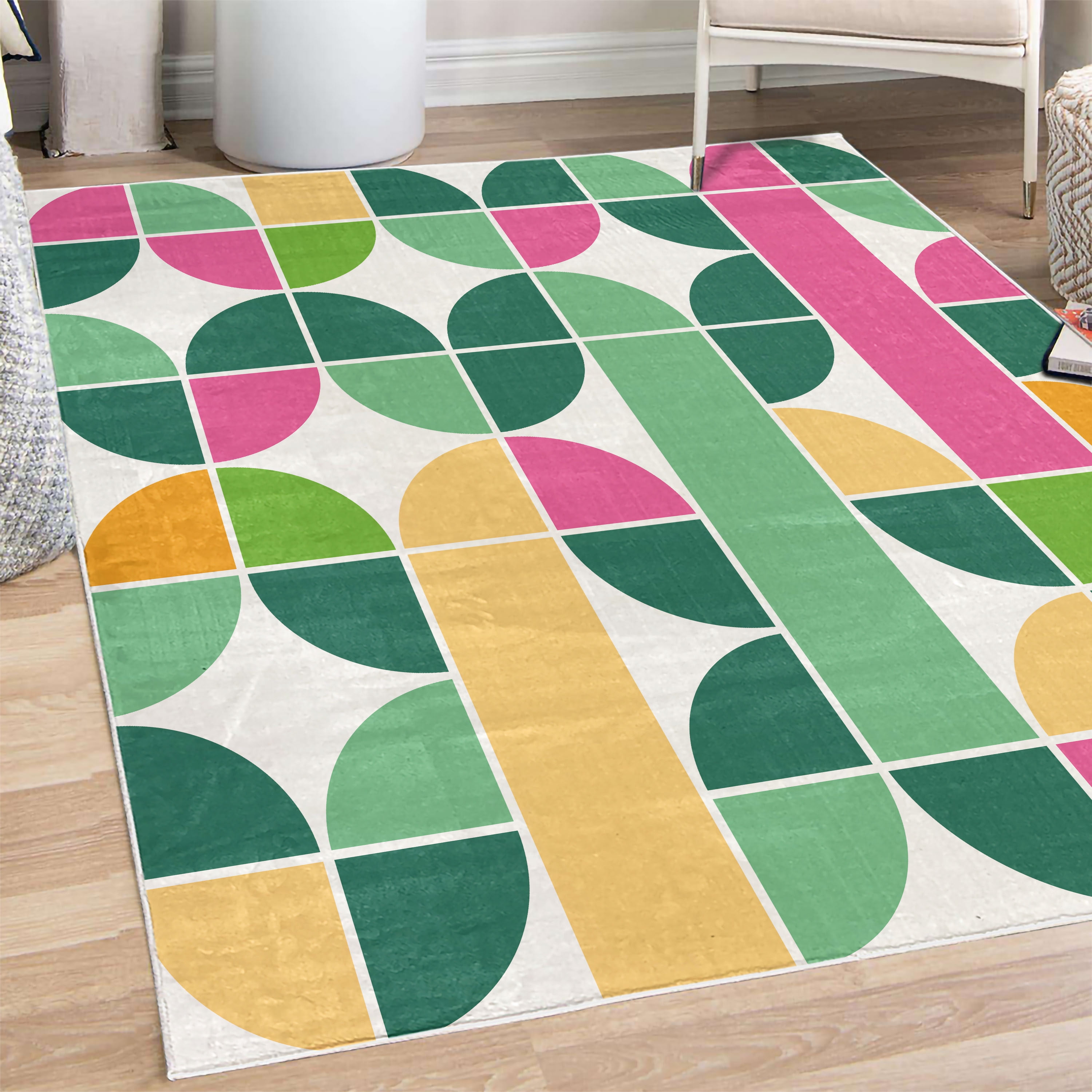 Retro Decorative Rug, Pop Art Funky Unusual Geometric Forms Mosaic ...