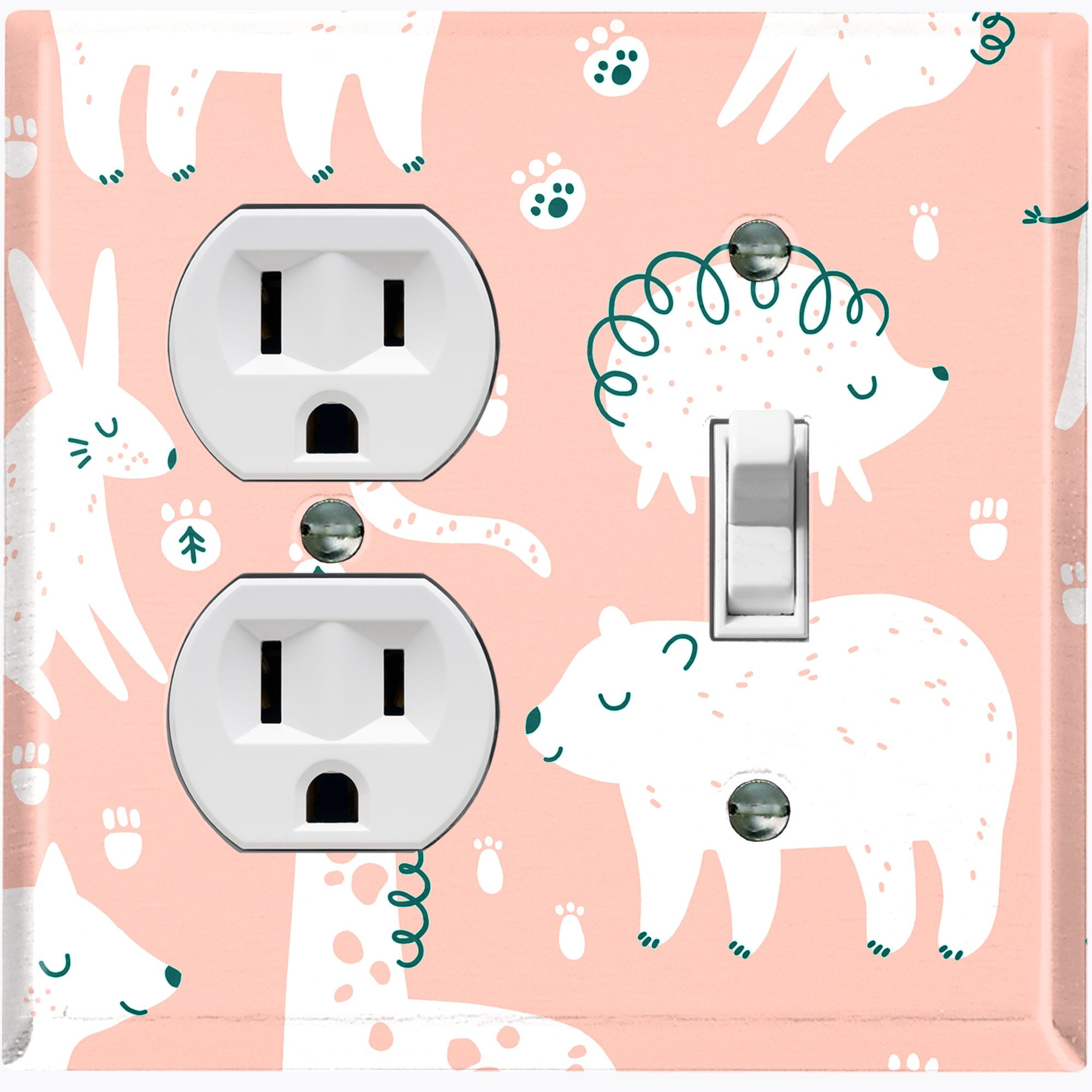 Metal Light Switch Plate Cover Cute Nature Wild Animals Pink ZOO004 ...