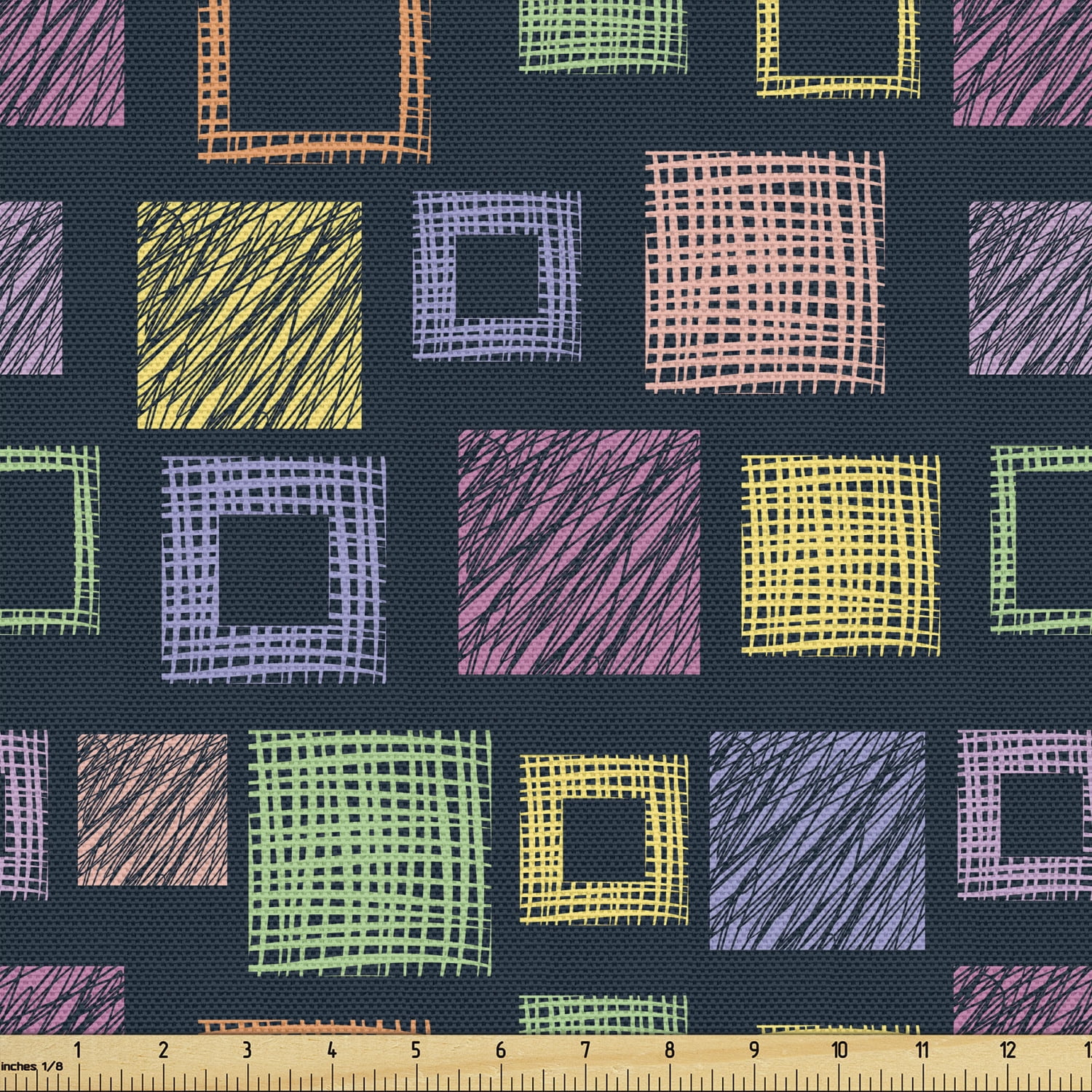 Geometric Sofa Upholstery Fabric by the Yard, Pattern with Squares Hand ...