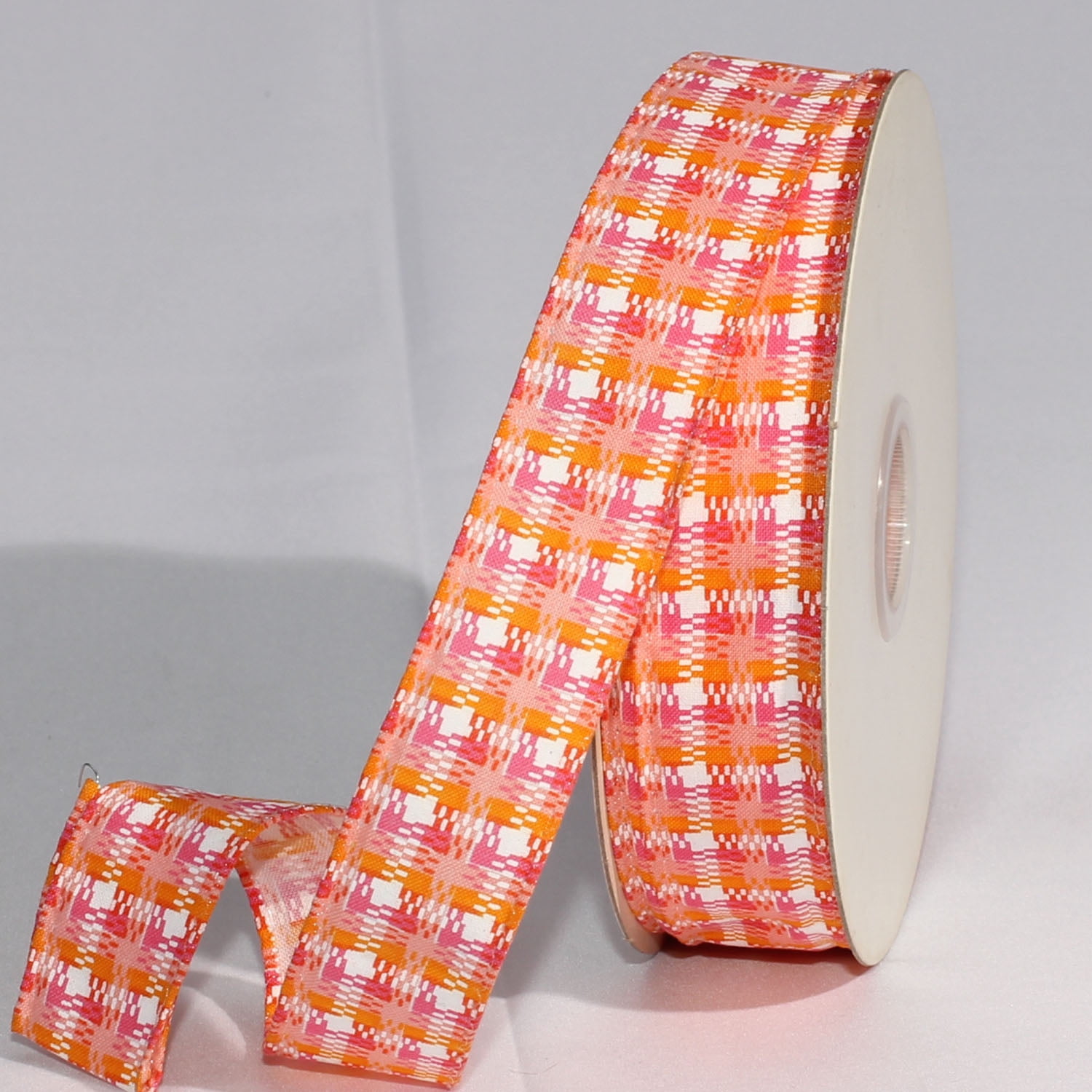 The Ribbon People Orange and Yellow Checkered Wired Craft Ribbon 1" x ...