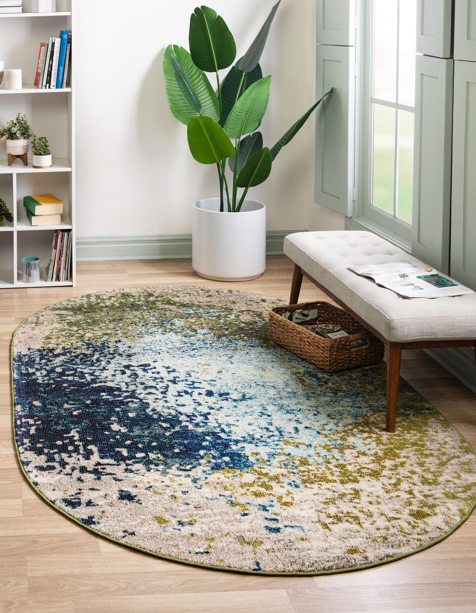 Rugs.com Hyacinth Collection Rug – 3' x 5' Oval Blue Medium Rug Perfect ...