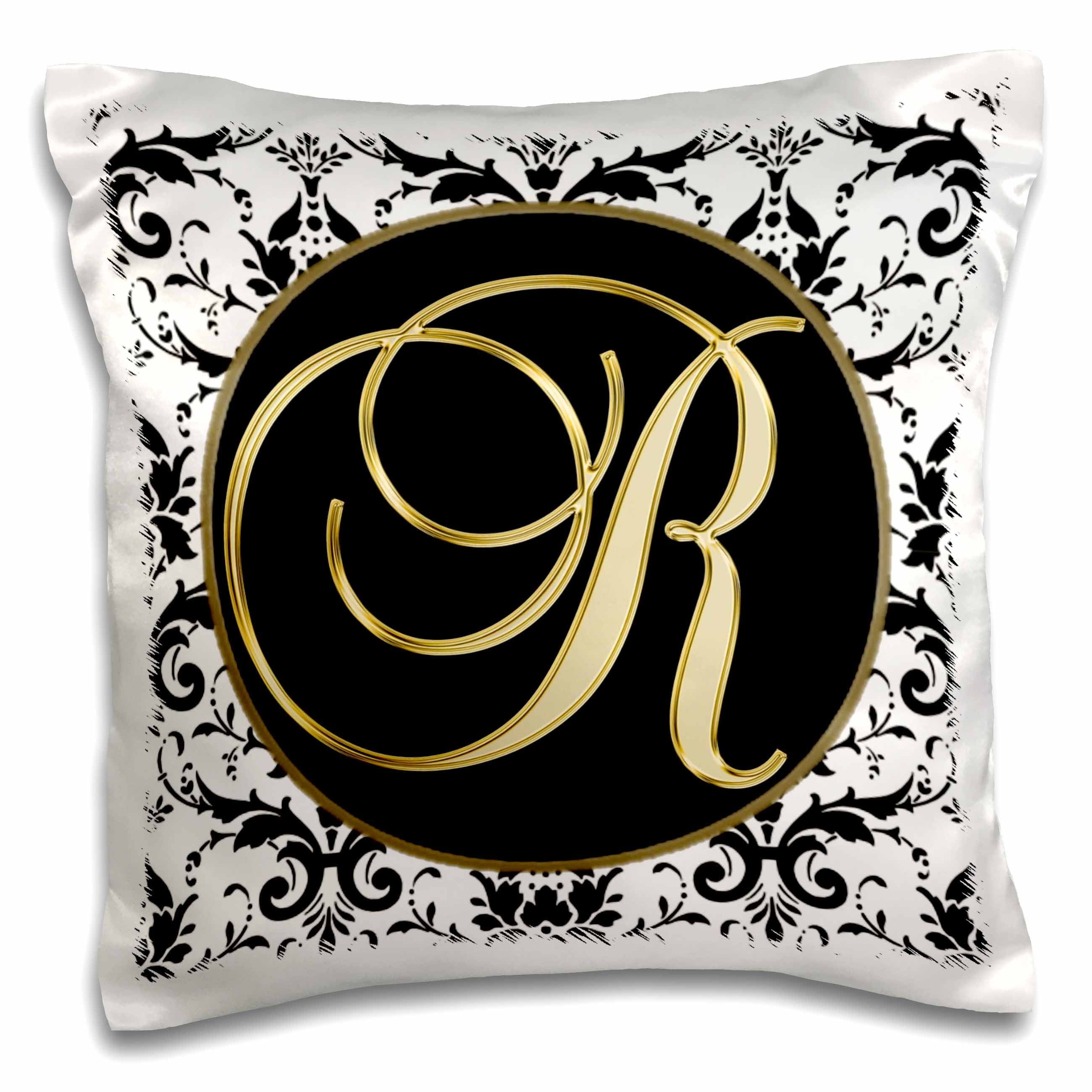 Image of The Script Letter R in Black White and Gold 16x16 inch Pillow ...