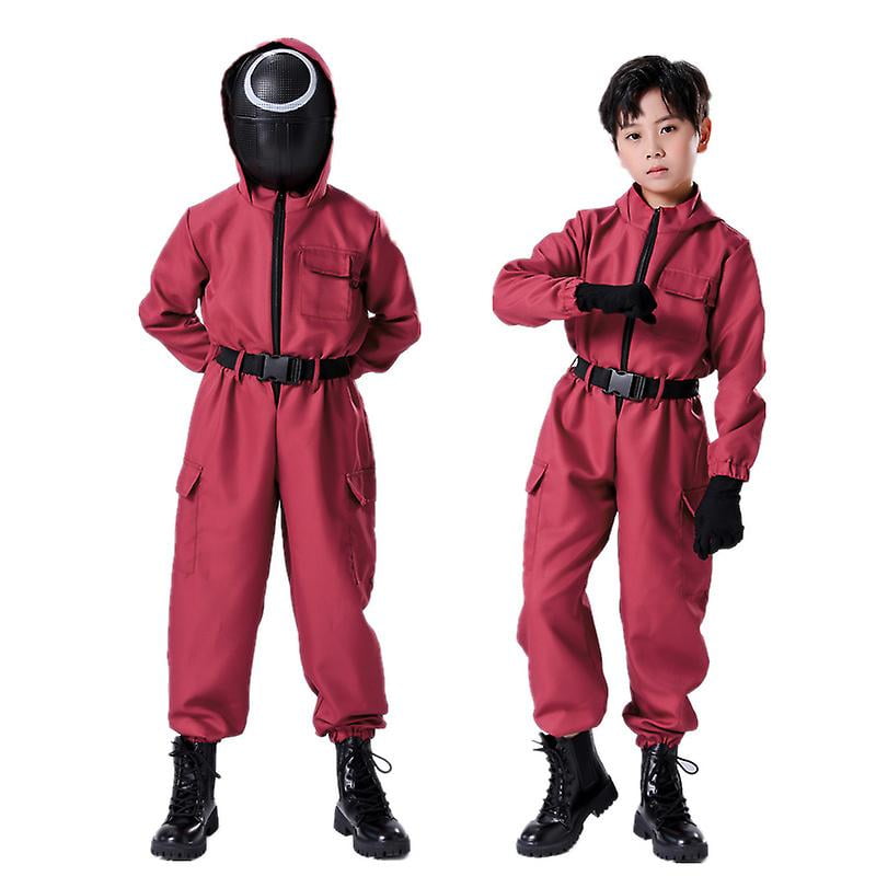 Kids Squid Game Costume Cosplay Jumpsuit + Squid Game Mask Halloween ...