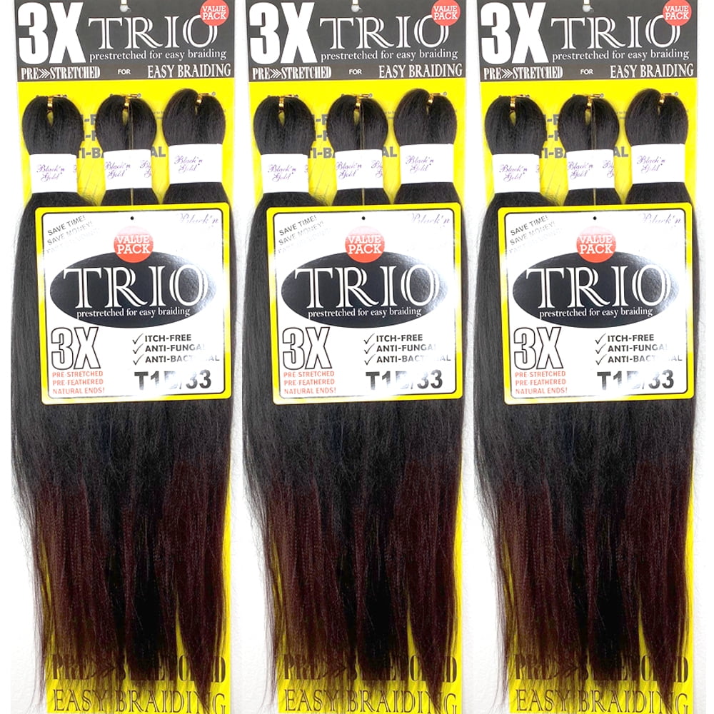 10 Pack Value Deal - 3X TRIO #T1B/33 Pre Stretched Braiding Hair 28Inch ...