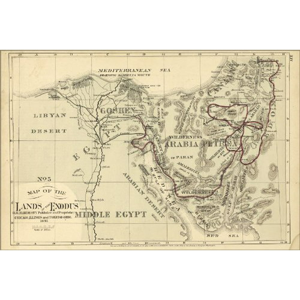 16x24 Poster; Bible Map Of The Exodus From Egypt 1881 - Walmart.com ...