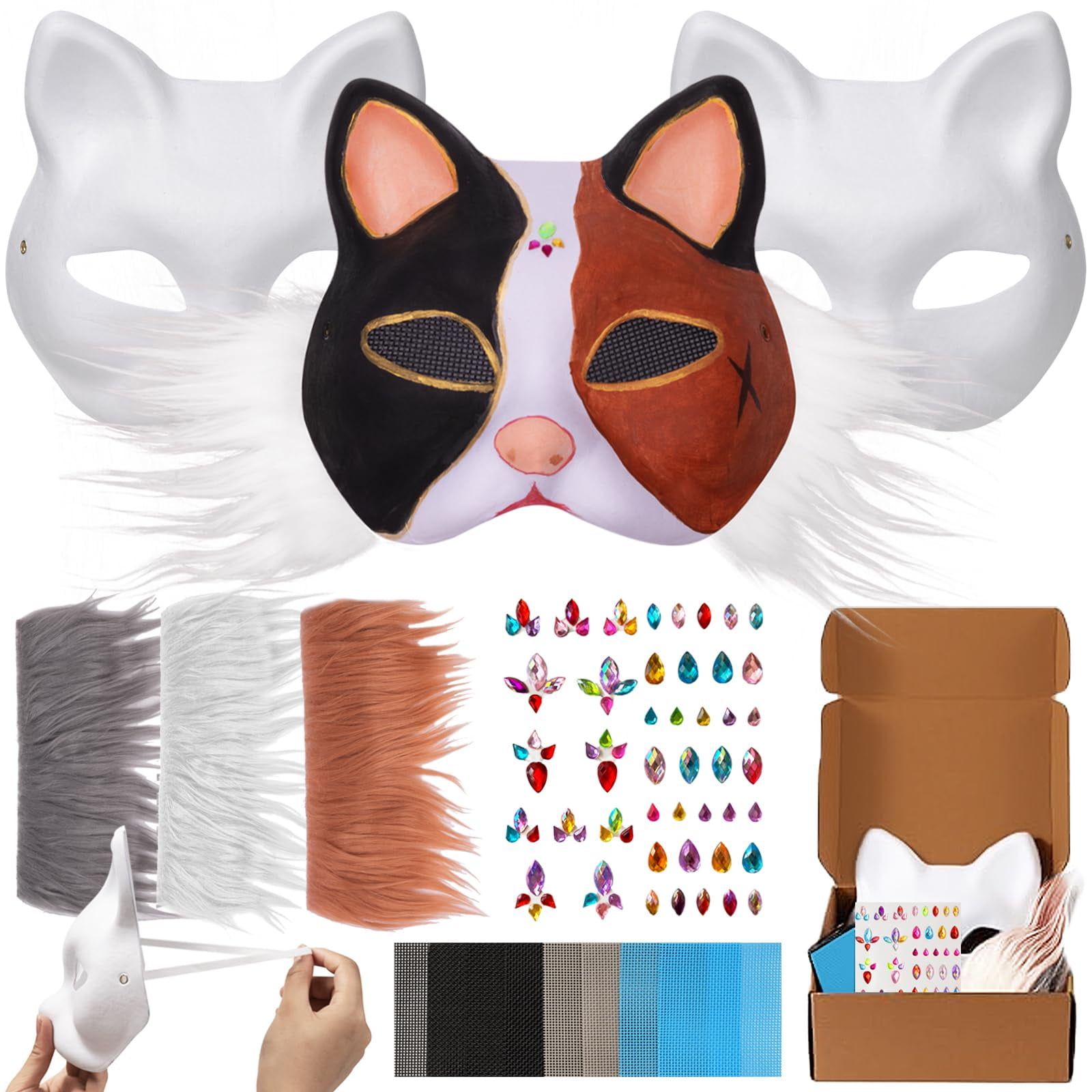 Máscaras de disfraces Therian OPPKIE con forma de gato y zorro, 3 ...