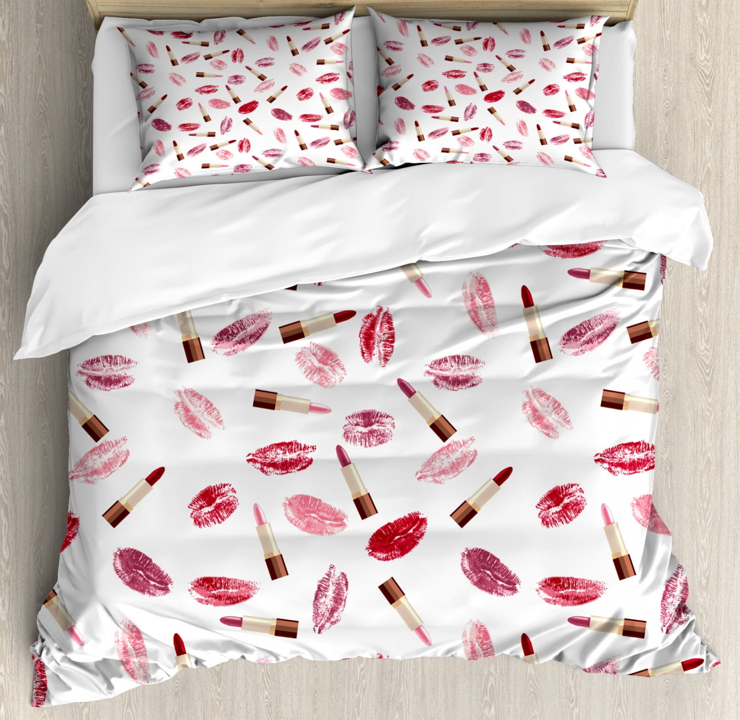 Cosmetics Duvet Cover Set, Beauty Theme Pink and Burgundy Lipstick and ...