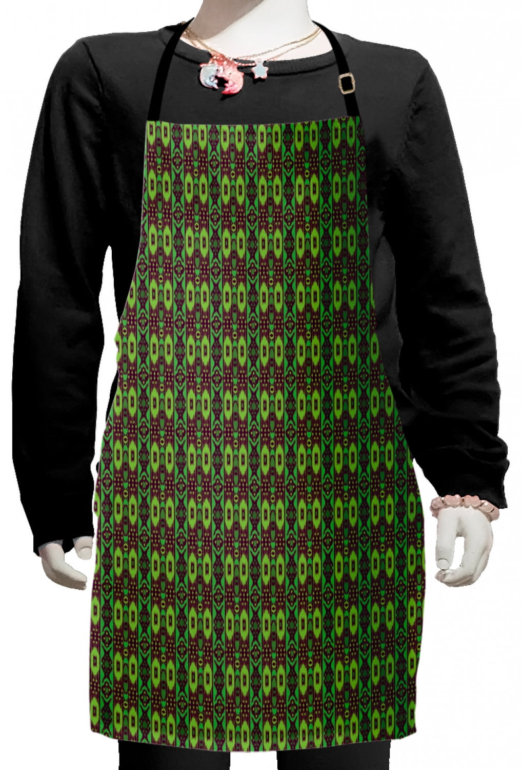 Ikat Kids Apron, Folk Traditional Vertical Borders in Green Shades ...