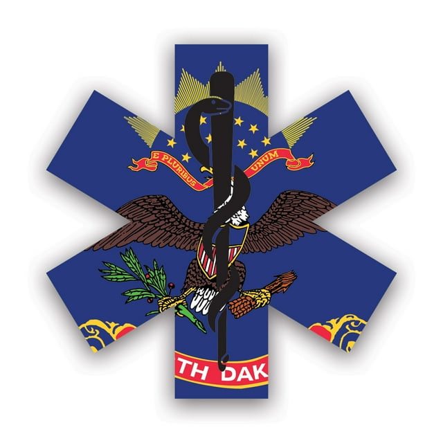 North Dakota Star of Life Flag Sticker Decal - Self Adhesive Vinyl - Weatherproof - Made in USA ...