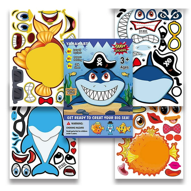 Shark Stickers Make a Face Stickers Craft for Kids Shark Party Favor ...