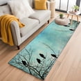 Branches Birds Washable Area Rug 2x6 Blue Retro Watercolor Style Low ...