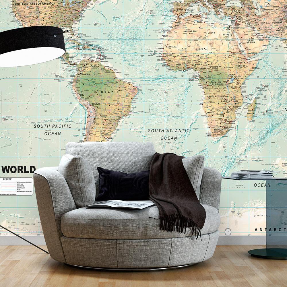 Tiptophomedecor Peel and Stick World Map Wallpaper Wall Mural - Retro ...