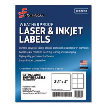 SKILCRAFT, NSN6736219, Laser/Inkjet Weatherproof Mailing Labels, 100 ...
