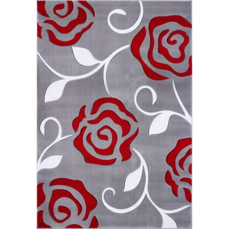 Ladole Rugs Rose Pattern Contemporary Area Rug Carpet in Grey Red, 7x10 ...