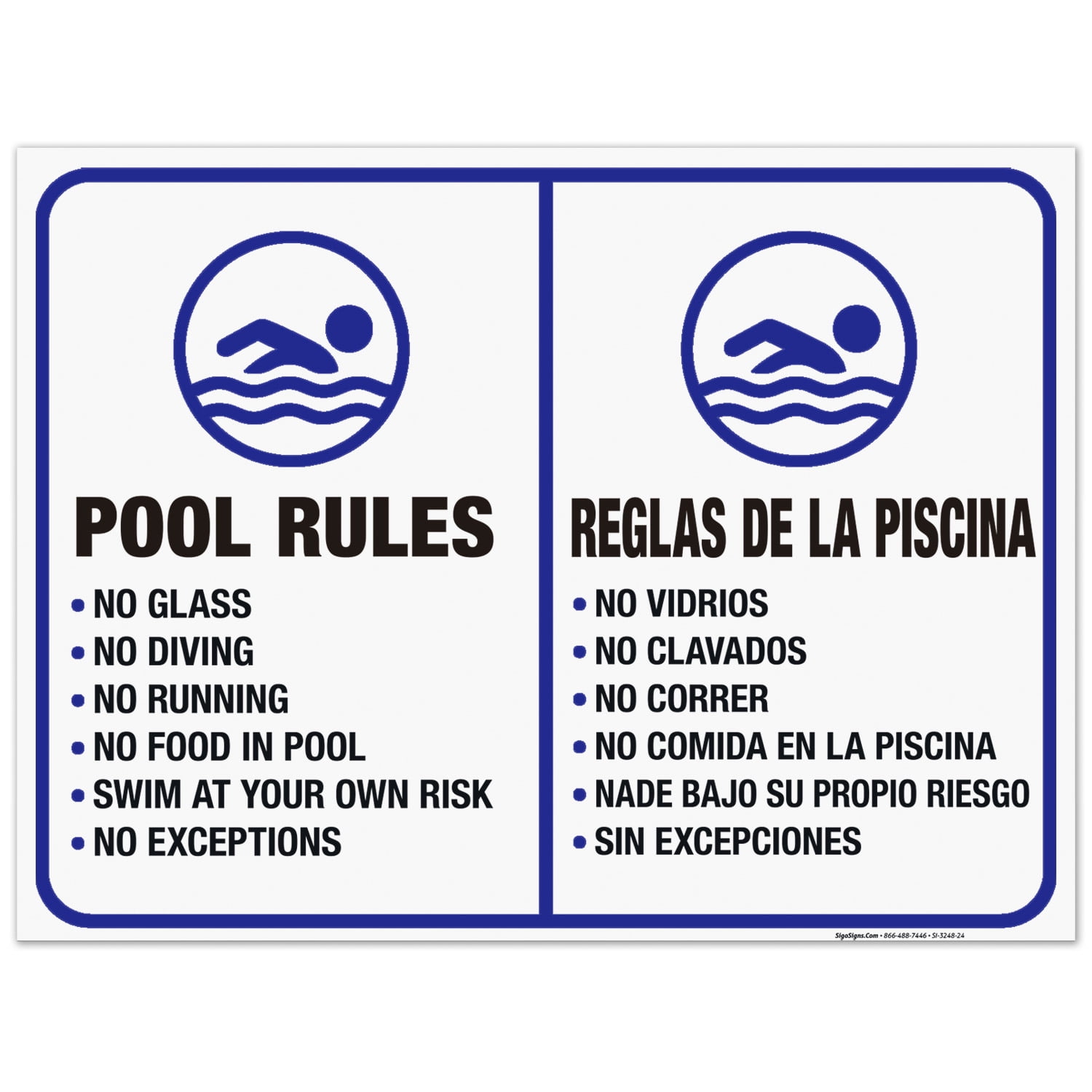 Pool Rules Sign Bilingual, English Spanish, - Walmart.com