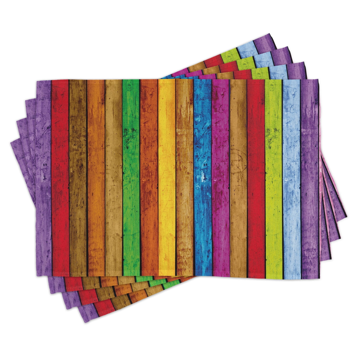 Ambesonne Rainbow Place Mats Set of 4, Vibrant Wooden, Standard Size ...